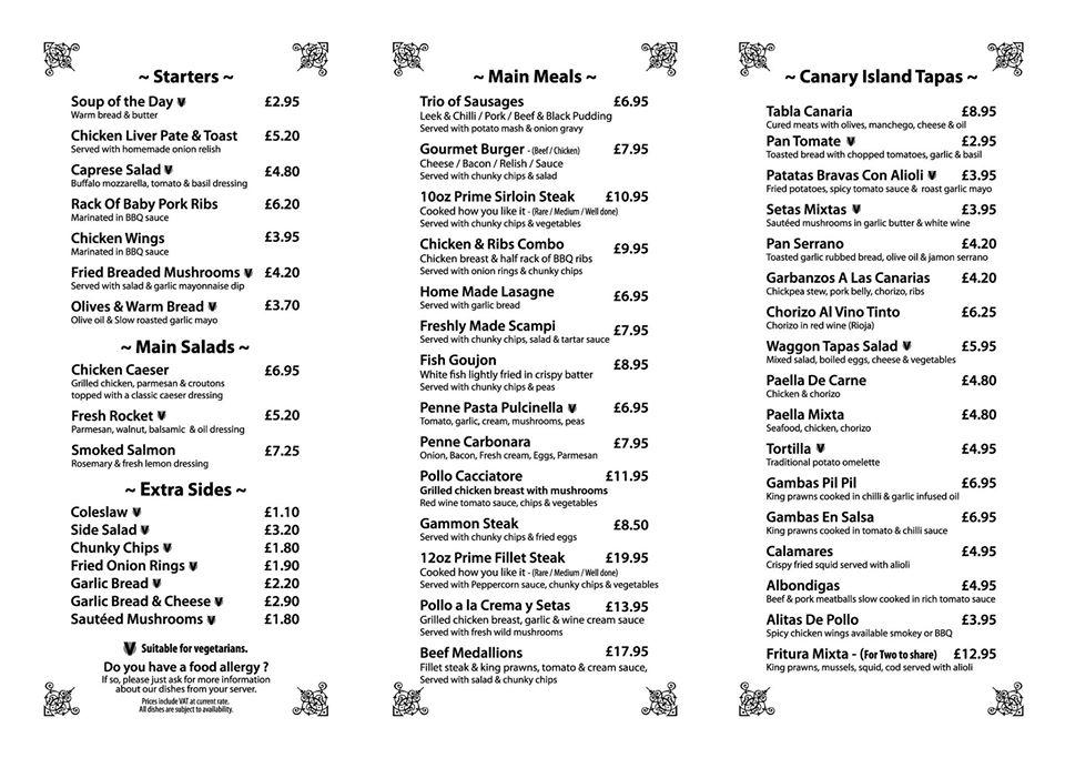 Menu at Waggon Inn pub & bar, Rochdale