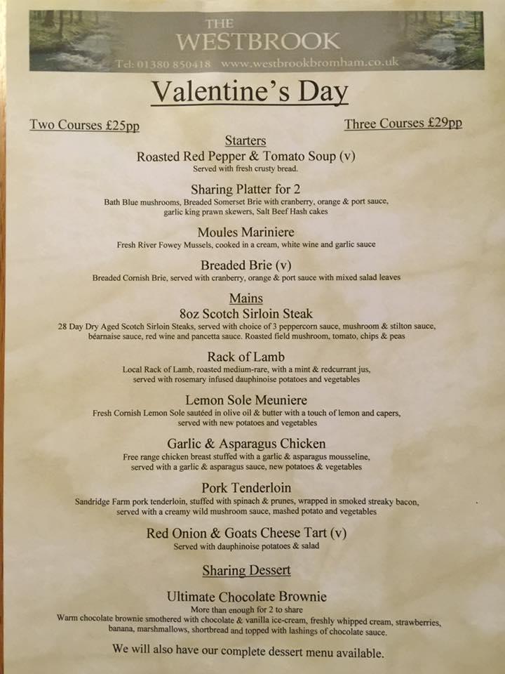 Menu at Westbrook Inn pub & bar, Bromham, 107 Westbrook Rd