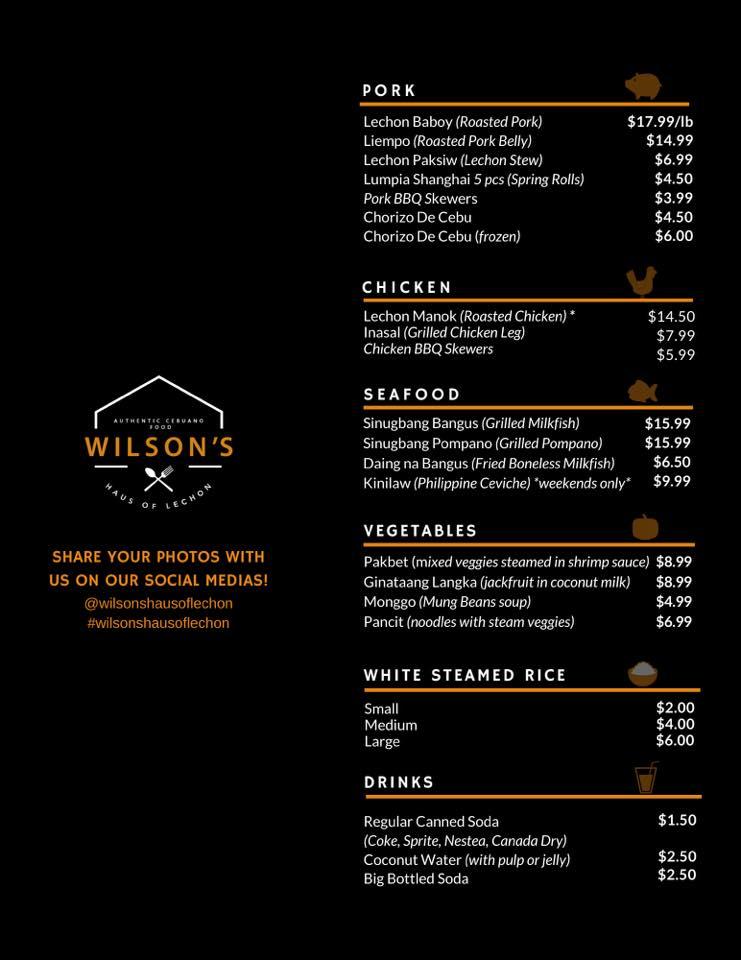 Menu at Wilson's Haus of Lechon - North York Branch restaurant, Toronto ...