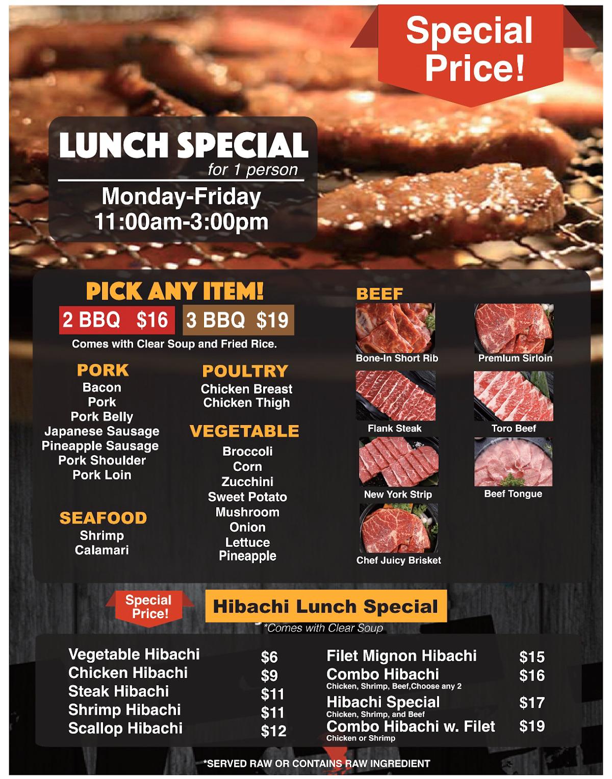 Menu at Yakiniku Korean & Japanese BBQ, Flowood