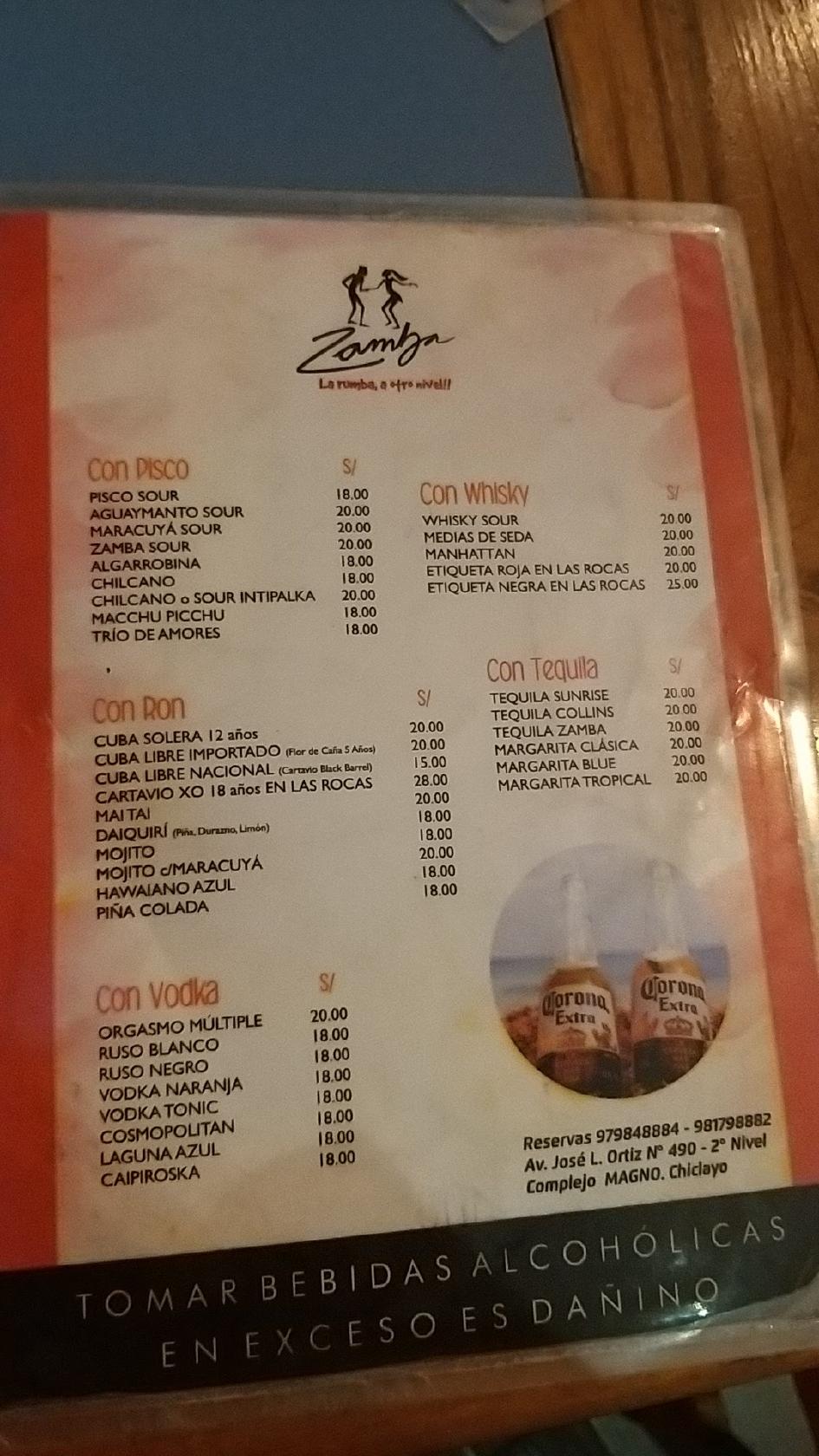 Menu at Zamba Restaurant Show, Chiclayo
