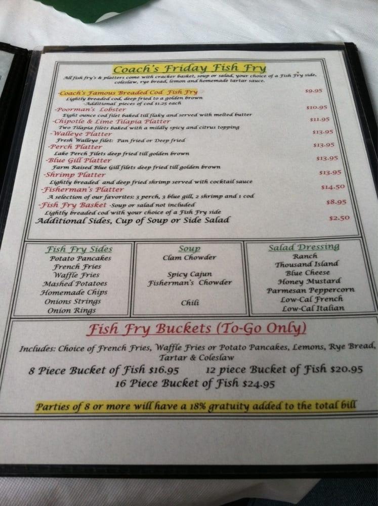 Menu at Coach's Pub 'N' Grill, Milwaukee
