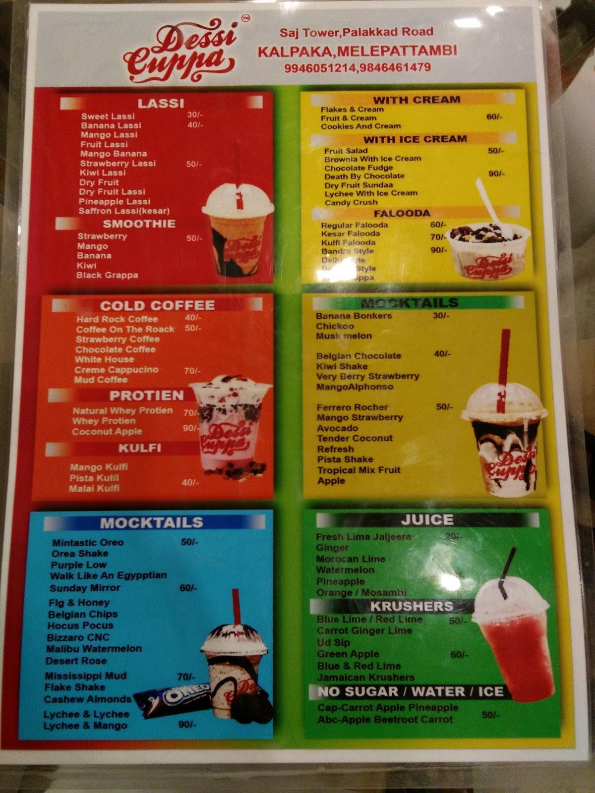 Menu at Dessi Cuppa, Pattambi