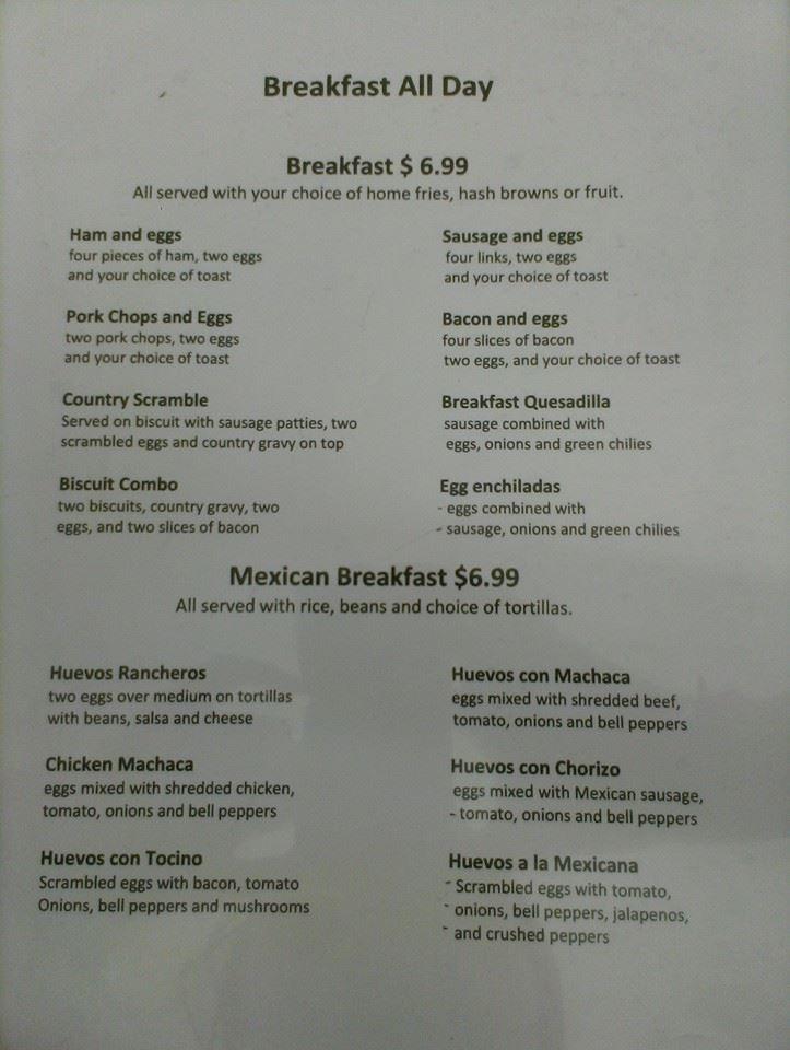 Menu at Johnny's restaurant, Pahrump