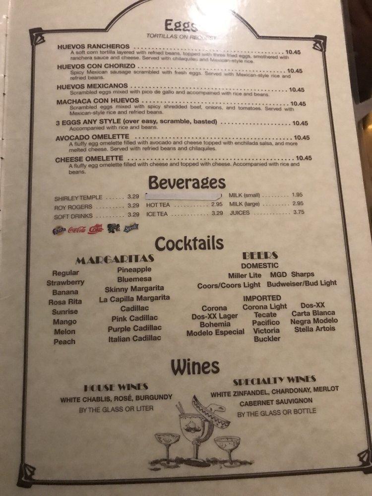 Menu at La Capilla Mexican Restaurant, La Palma