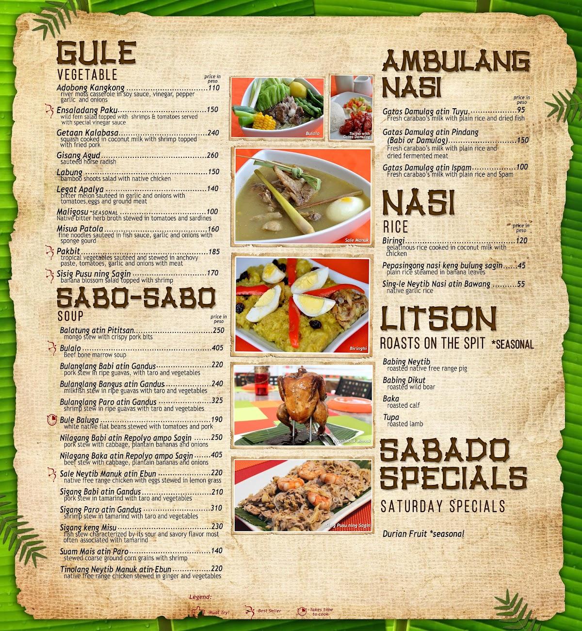 Menu at Matam-ih restaurant, Angeles