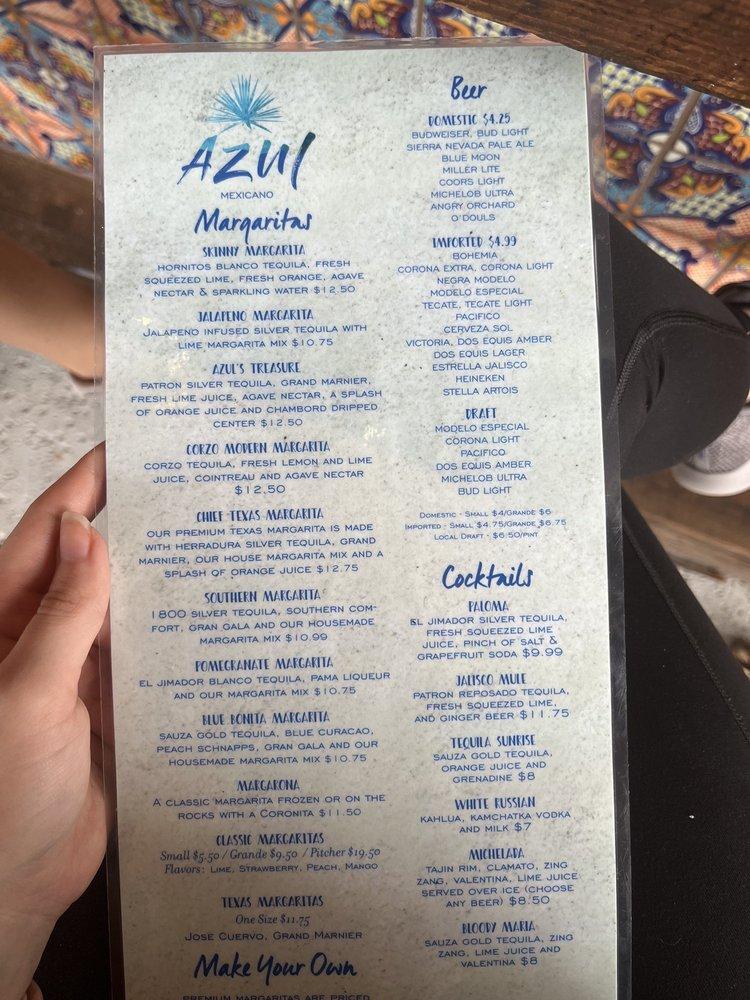 Menu at Azul Mexicano restaurant, Summerville