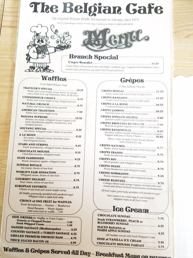 Menu at Belgian Cafe, Solvang