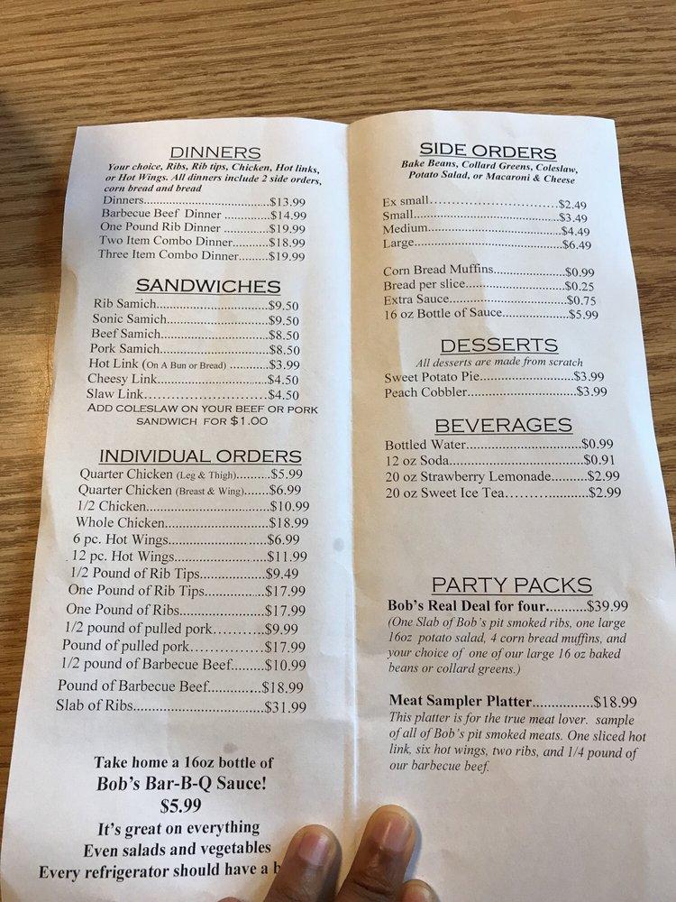 Menu at Bob's BBQ pit, Tacoma