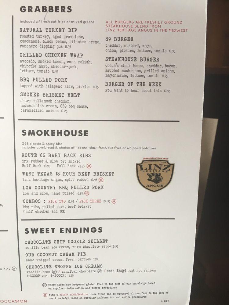 Menu at Grill 89 pub & bar, Westmont