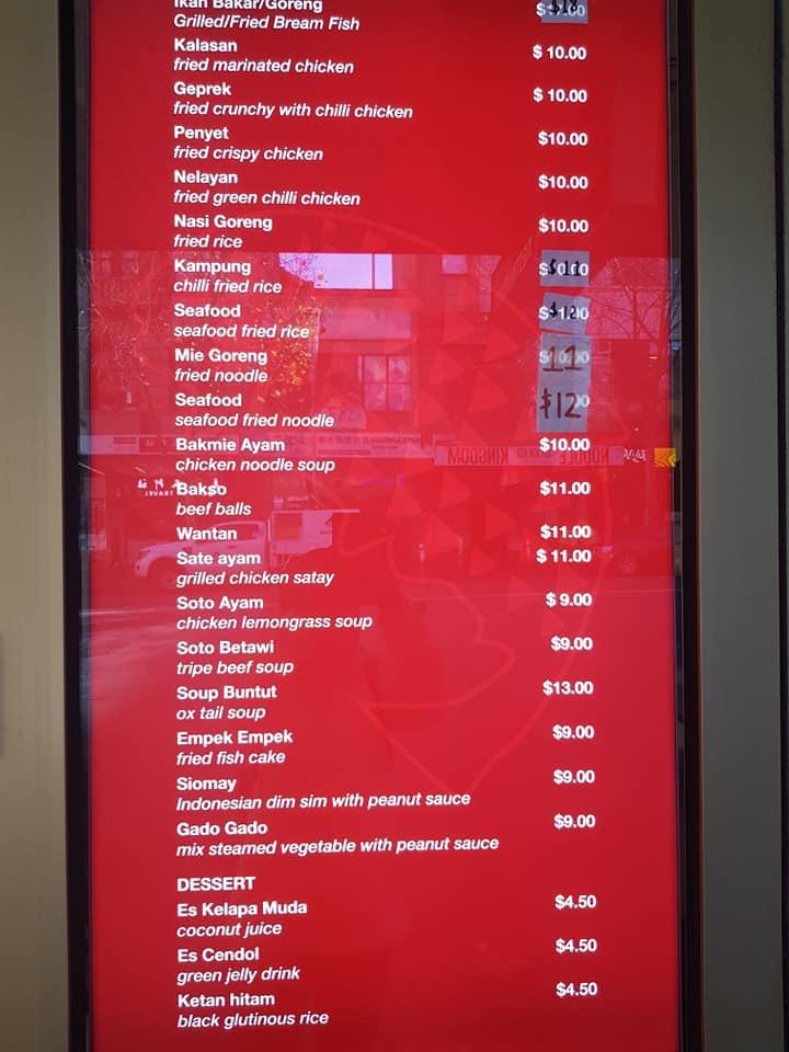 Menu at Nelayan Restaurant, Melbourne