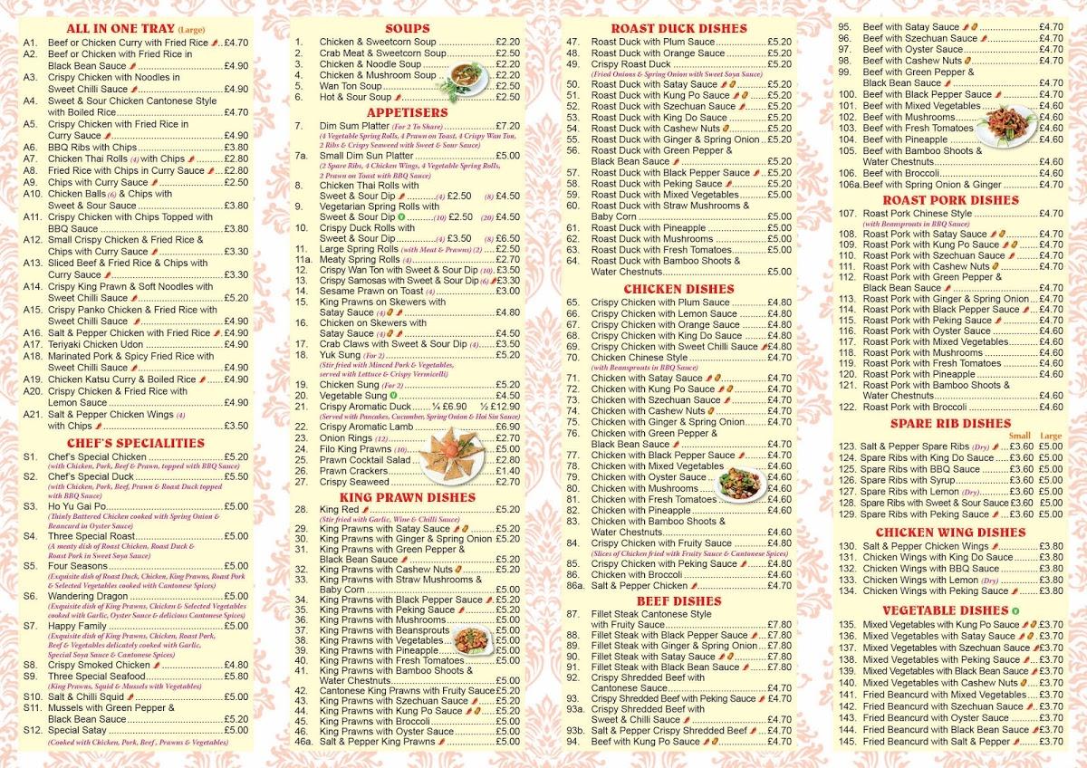 Carta del restaurante Orient Kitchen, Birmingham