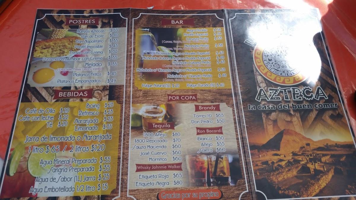 Menu at Rinconcito Azteca restaurant, San Juan Teotihuacán