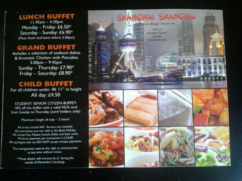 Menu at Shanghai Shanghai restaurant, Carlisle
