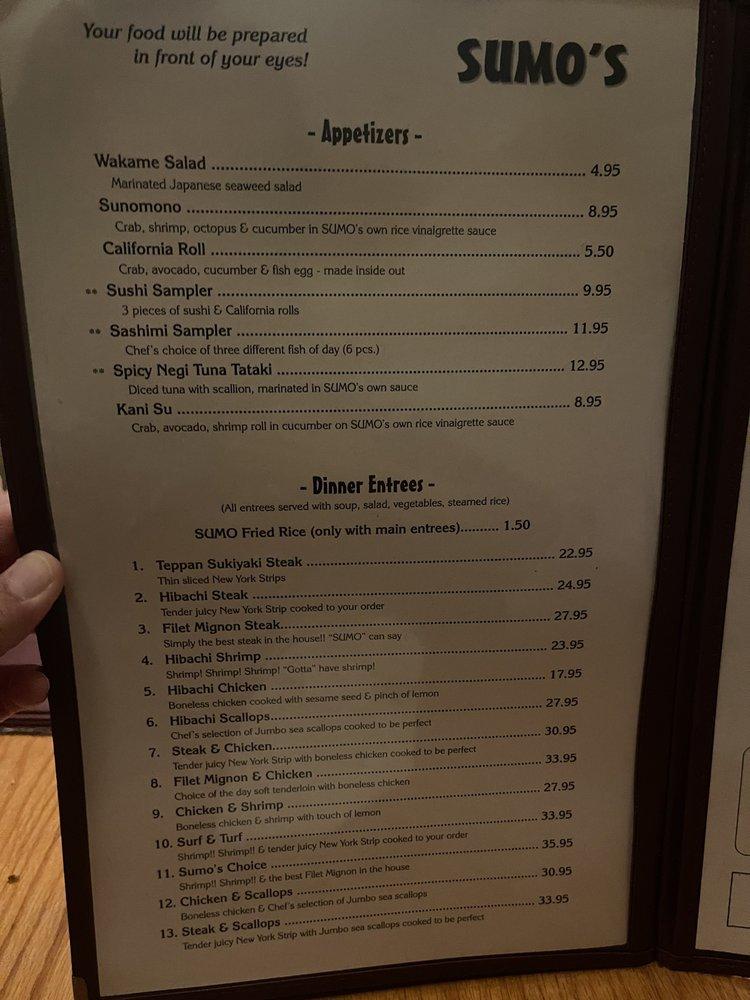 Menu at Sumo Japanese Steak House restaurant, Virginia Beach