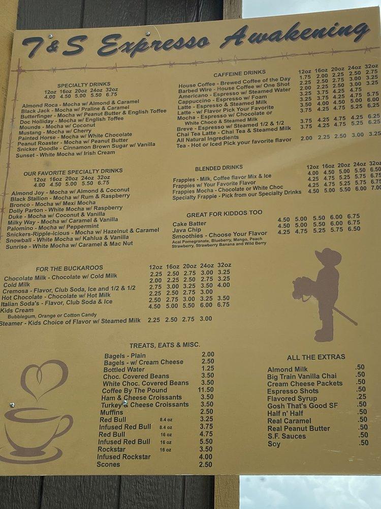 Menu at T&S ExpressO Awakening, La Pine