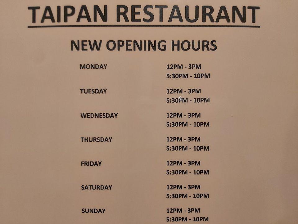 Menu at Taipan restaurant, Milton Keynes