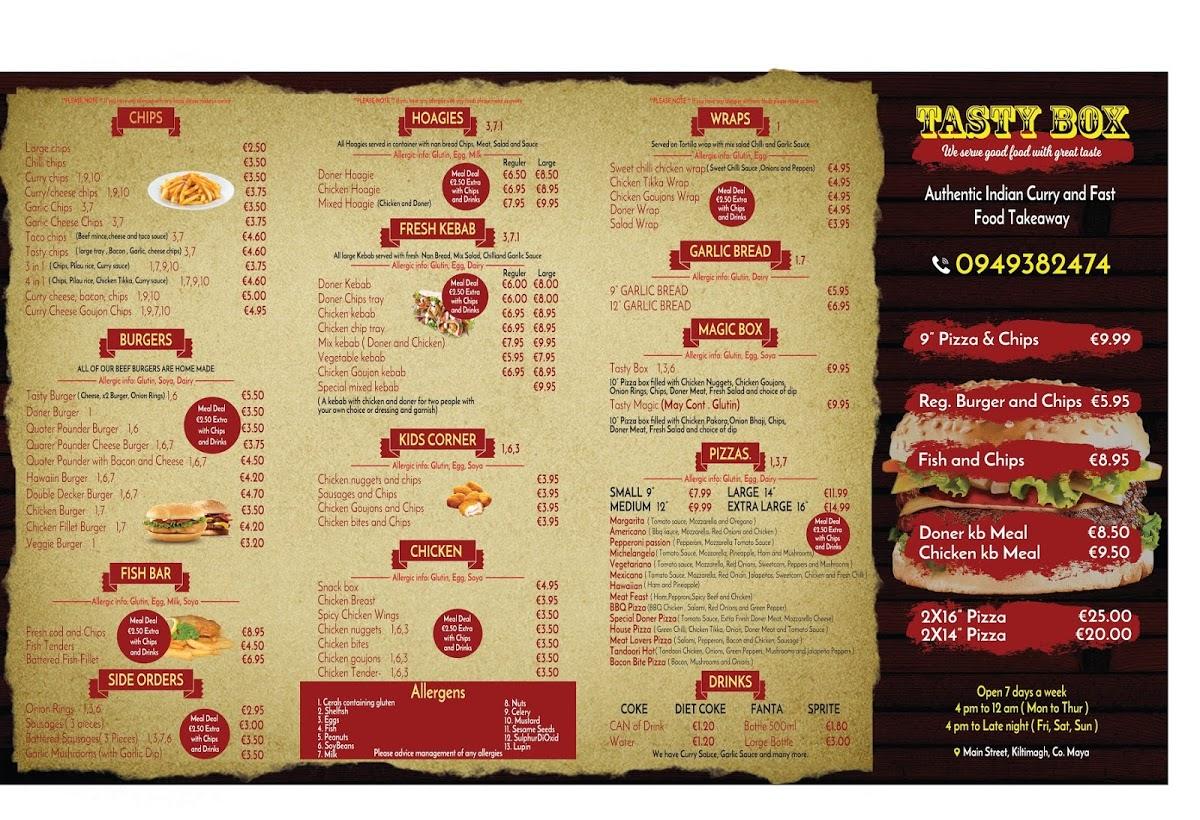 Menu at Tasty Box Authentic Indian food And Fast Food Takeaway, Kiltimagh