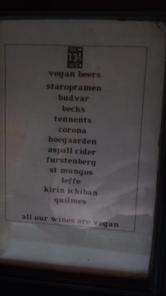 Menu at The 13th Note pub & bar, Glasgow