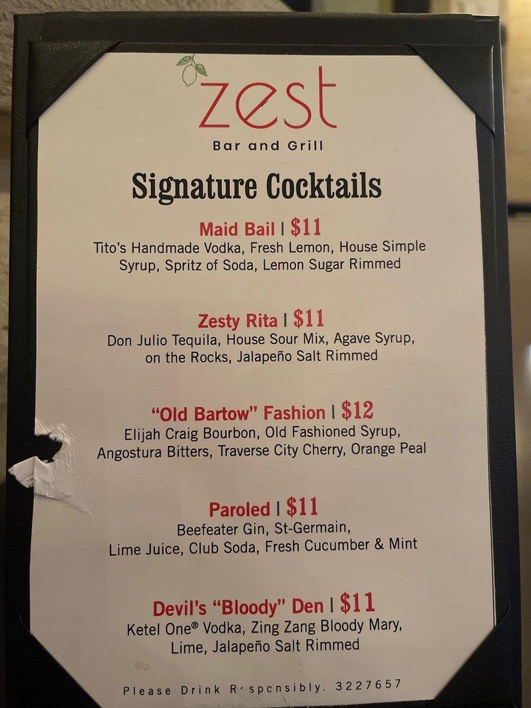 Menu at Zest Bar and Grill, Bartow