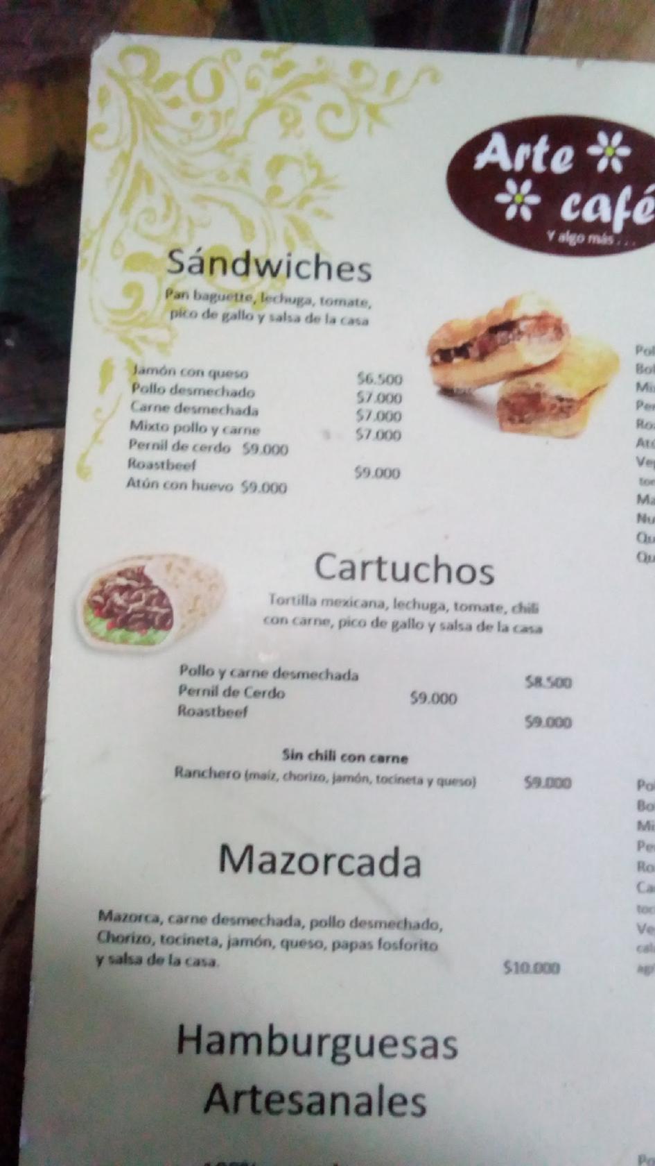 Menu at ARTE CAFE, Bogotá