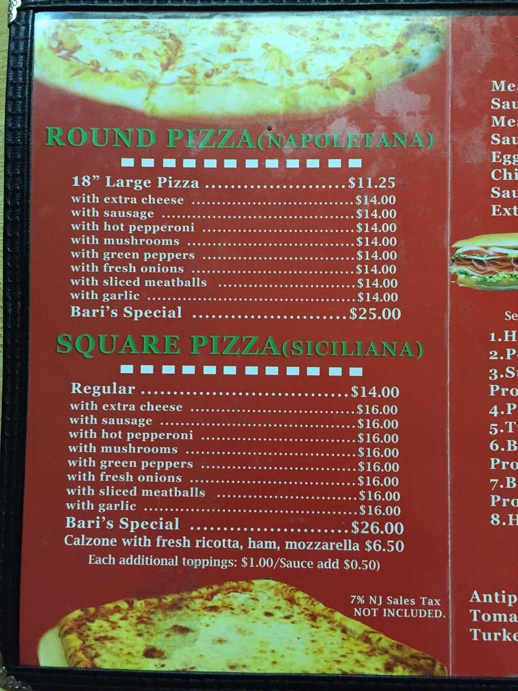 Menu at Bari Pizzería, Union City