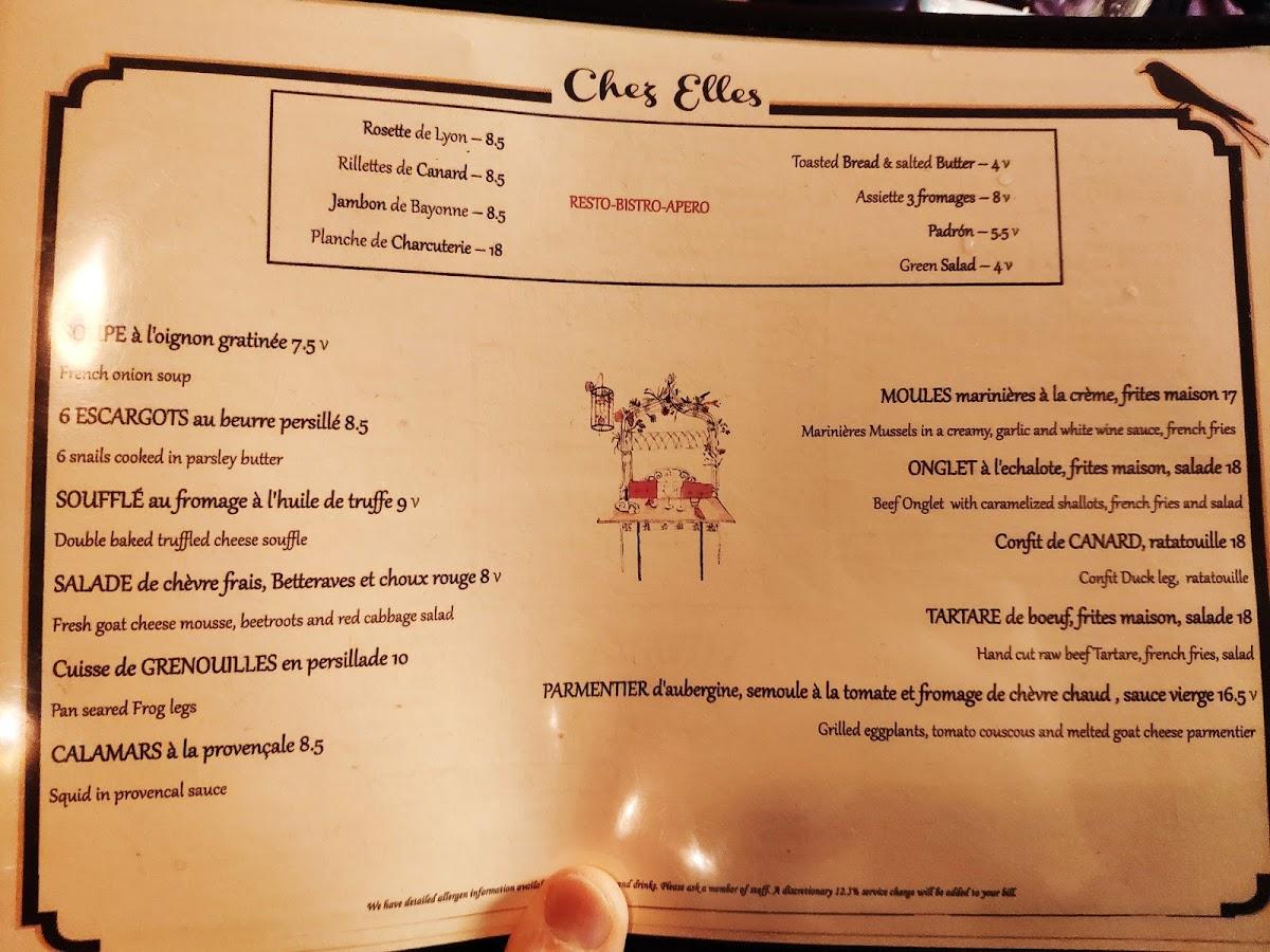 Carta del pub y bar Chez Elles Bistroquet, Londres, 45 Brick Ln