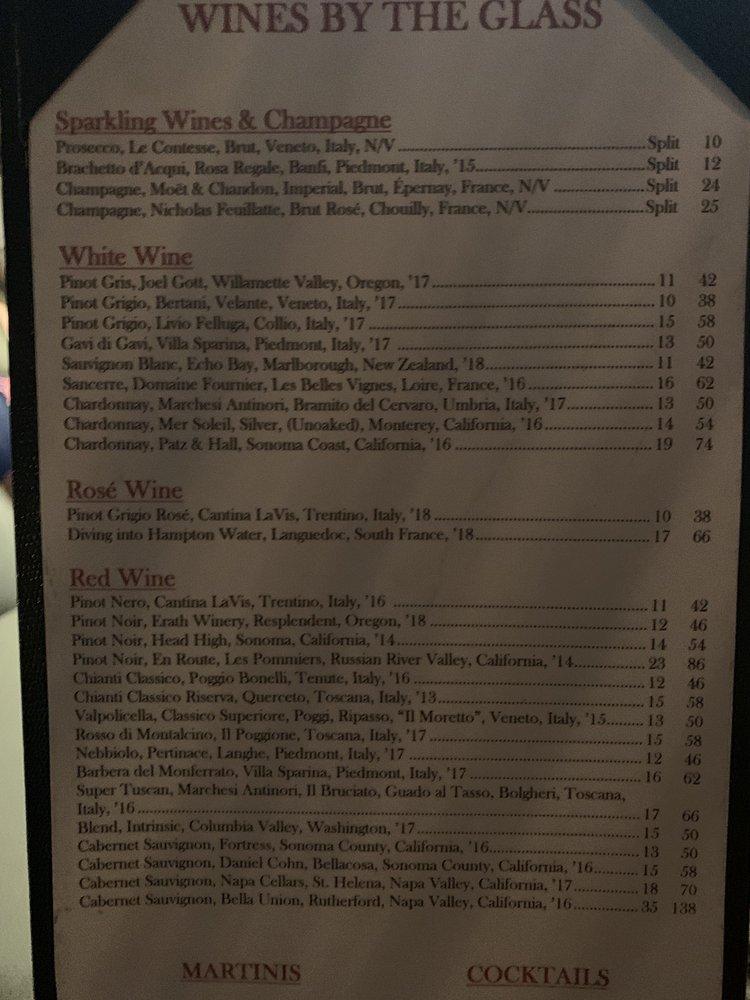 Menu at Evo Italian restaurant, Tequesta