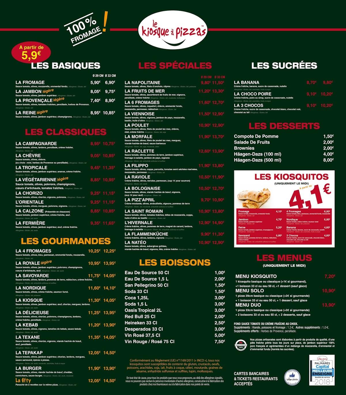 Menu au Le Kiosque à Pizzas - Vienne Centre pizzeria, Vienne