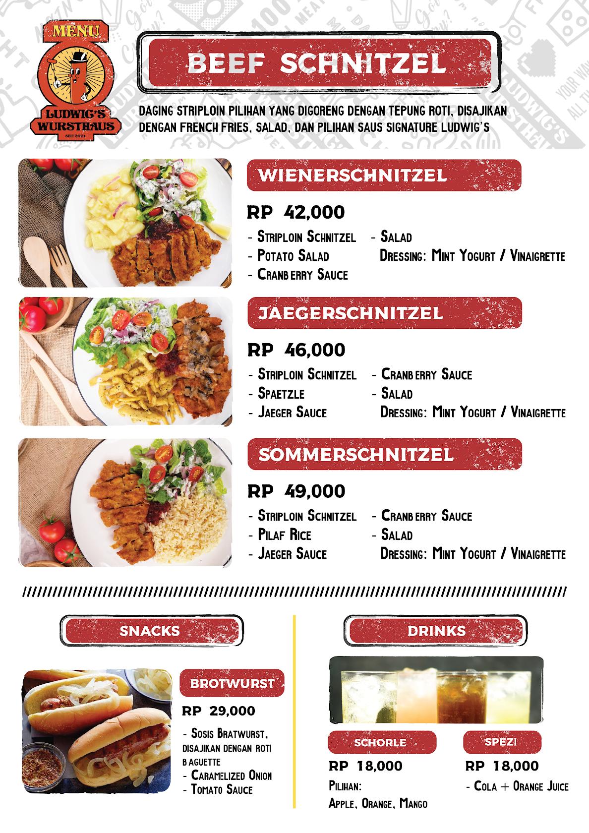 Menu at Ludwig's Wursthaus restaurant, Bekasi Regency