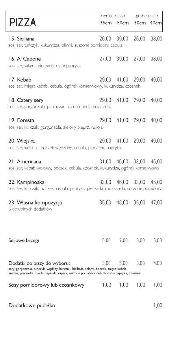 Menu at Pizzeria Foresta w Lesznie, Poland