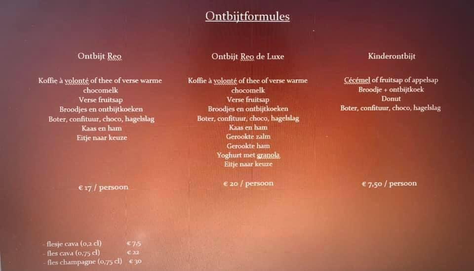 Menu at Restaurant REO Veiling, Roeselare