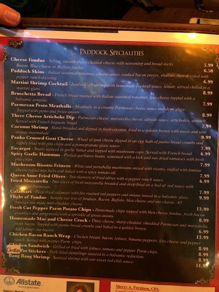 Menu at The Paddock Club, Watertown