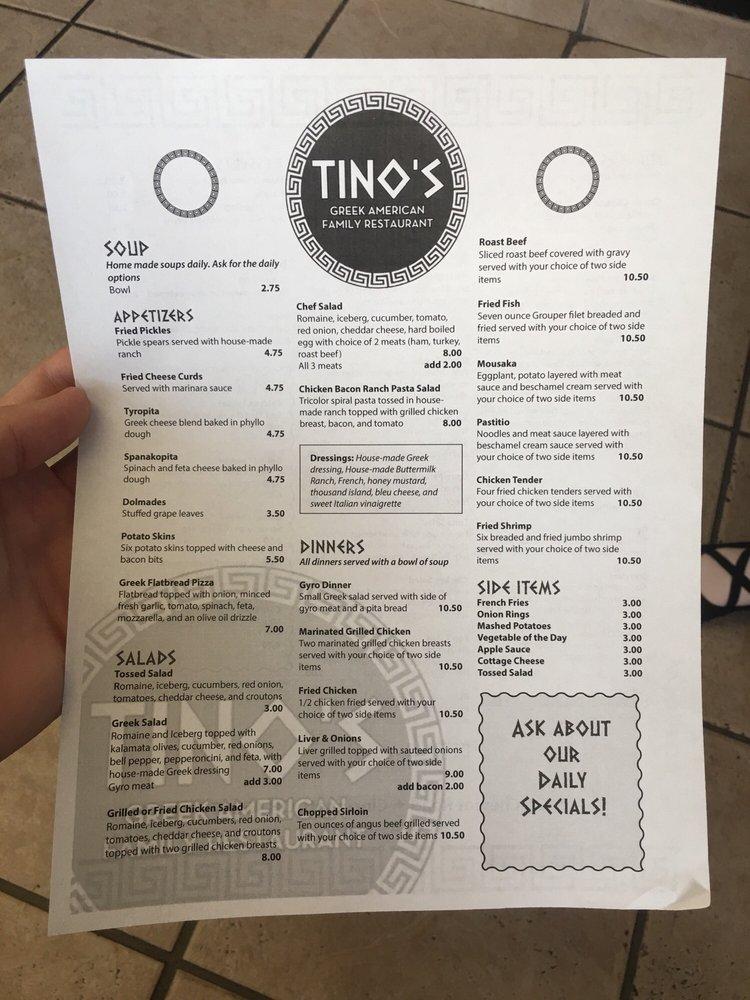 Menu at Tino's Greek-American Family Restaurant, Cincinnati
