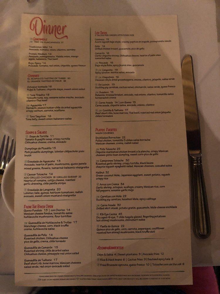 Menu at Toloache restaurant, West New York, 251 W 50th St