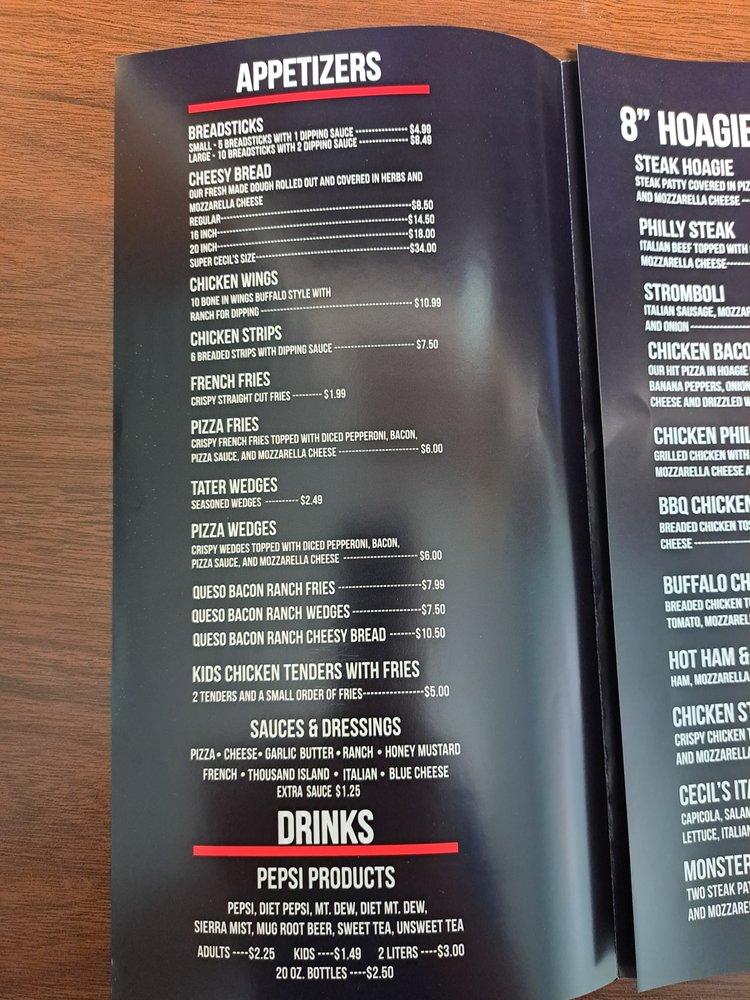 Menu at Cecil's Slice Of Pie pizzeria, Versailles