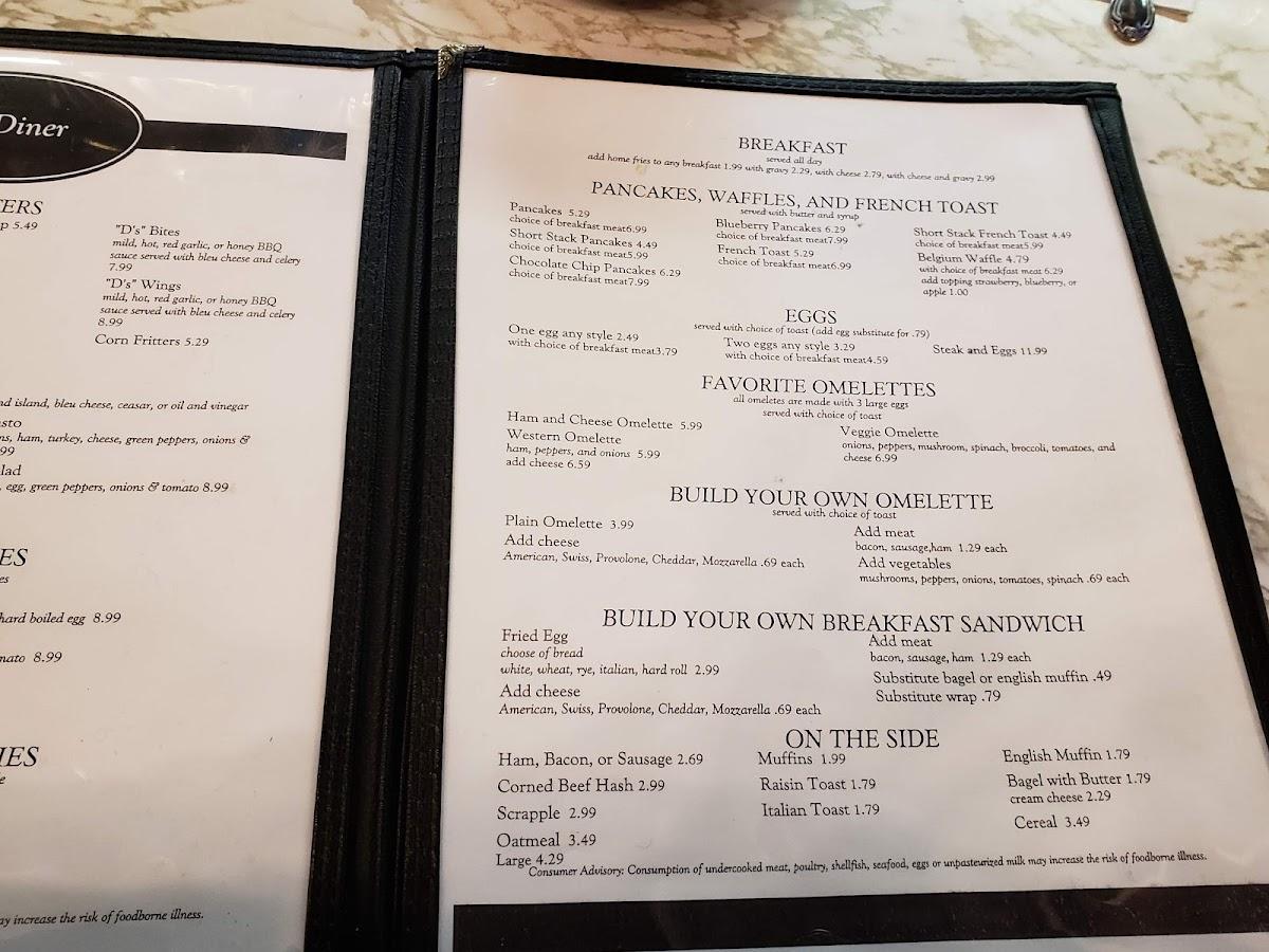 Menu at D's Diner restaurant, Wilkes-Barre