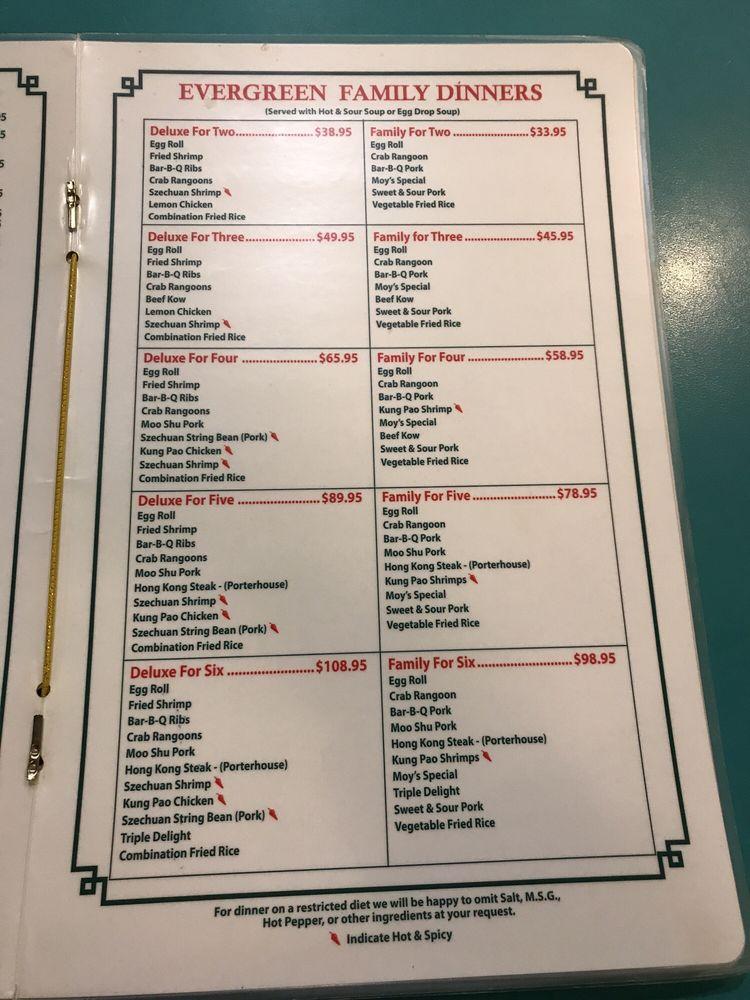 Menu at Evergreen Restaurant, Chicago, S Wentworth Ave