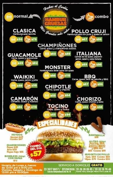 Menu at Hambur Gruesas restaurant, Guadalajara
