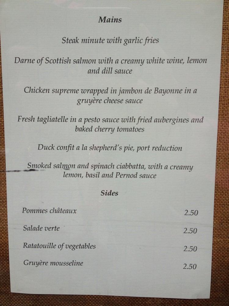 Menu at Maison Bleue restaurant, Edinburgh