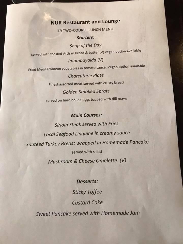 Menu at NUR Restaurant & Lounge, Hastings