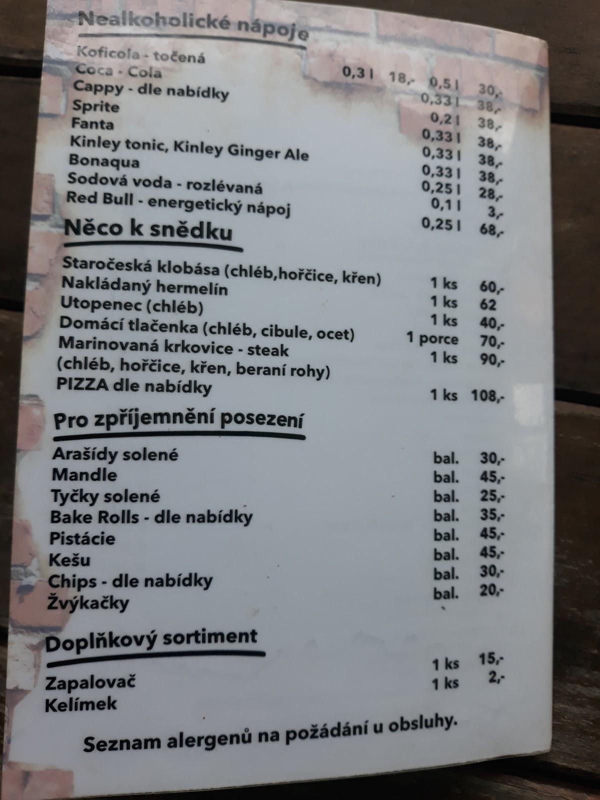Menu at Psí bouda restaurant, Hradec Kralove