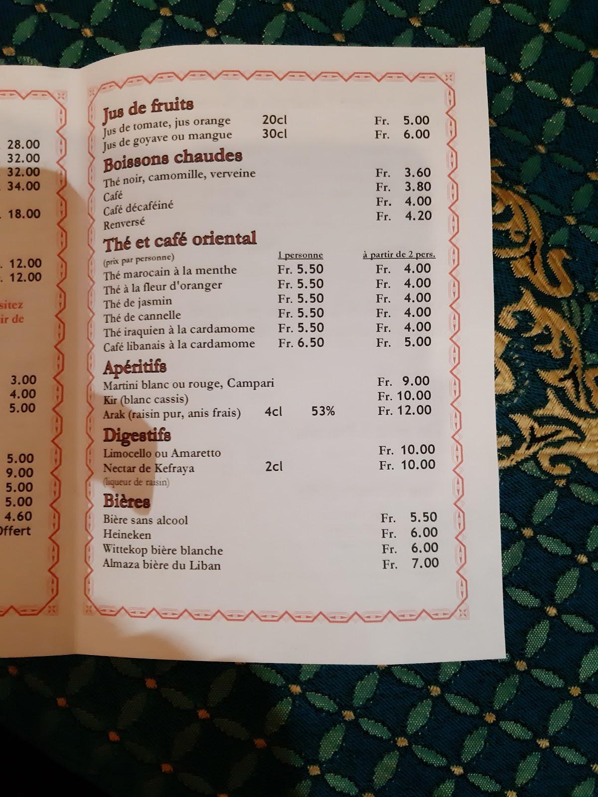 Menu at Restaurant Aladin, Vevey