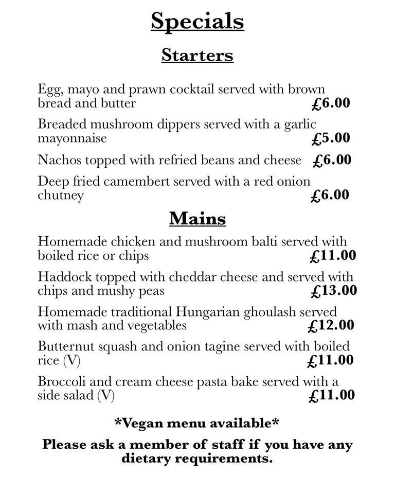 Menu at The Roebuck pub & bar, Draycott in the Clay