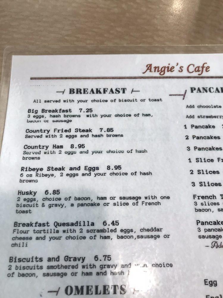 Menu at Angie’s Cafe, Jeffersonville