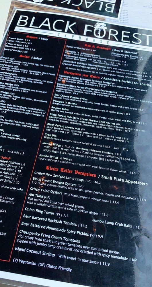 Menu at Black Forest Taphouse pub & bar, Fallston