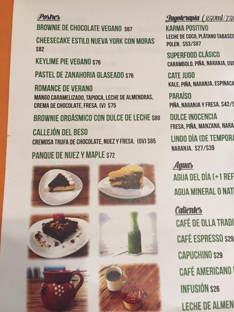 Menu at Cate de mi Corazon restaurant, Mexico City