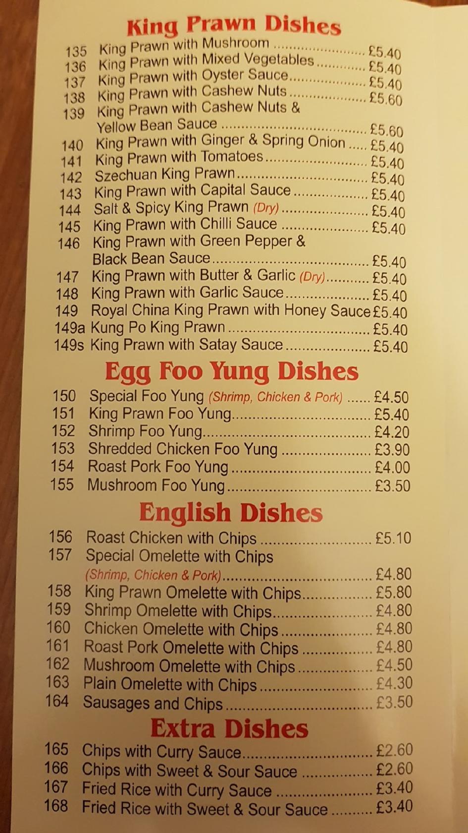 Menu at China Express fast food, Dunstable