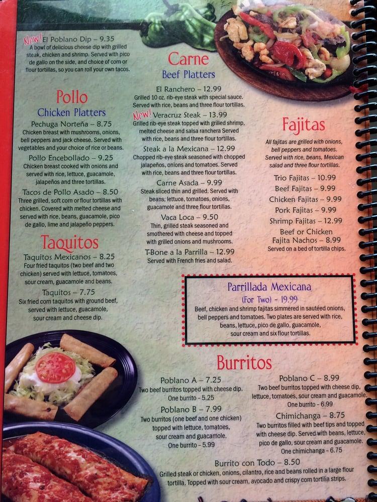 Menu at El Poblano Mexican Restaurant, Alma, 1049 S Pierce St