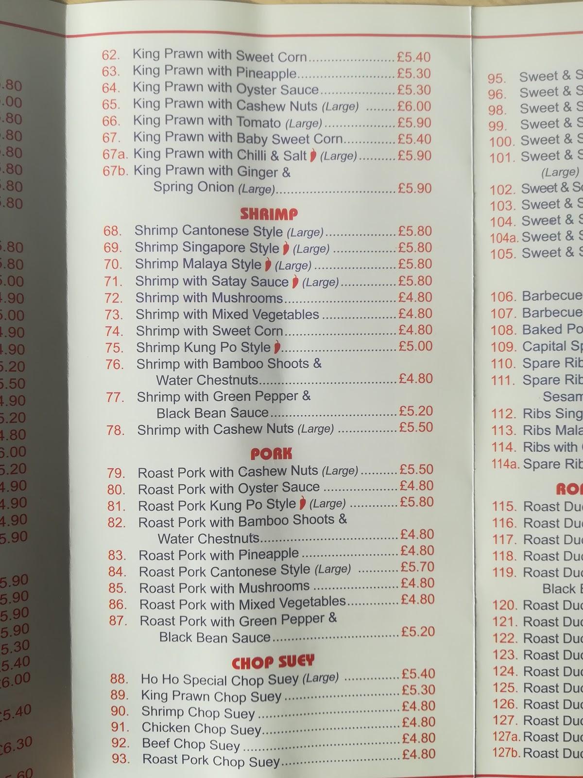 Menu at Ho Ho House fast food, Wells